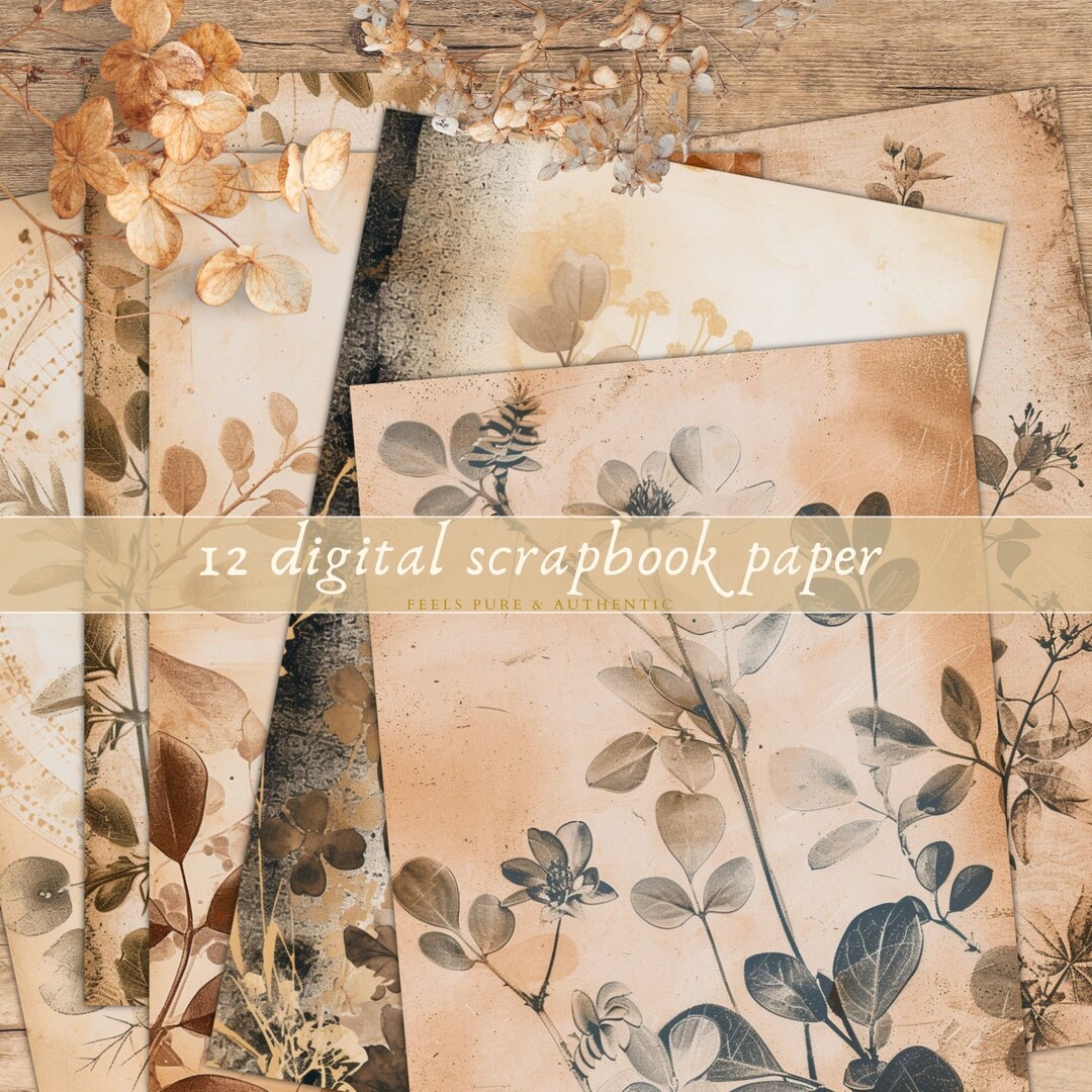 Watercolor Botanical Scrapbook Digital Paper Vintage Style, Microscope ...