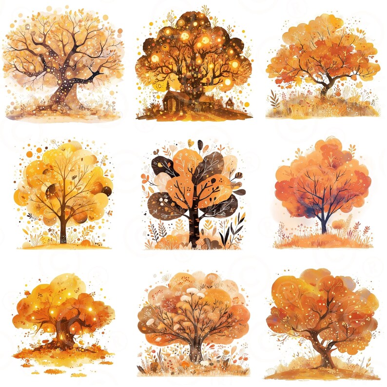 Enchanted Forest Fall Autumn Tree Clipart, Watercolor Fairy Tree ...