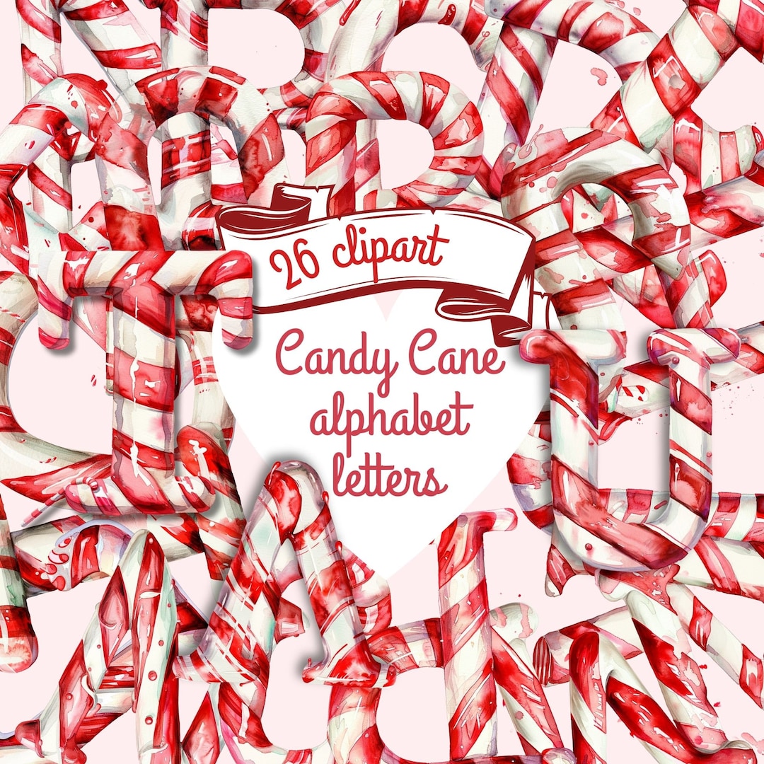 Candy Cane Christmas Alphabet Clipart, Striped Red and White Digital ...
