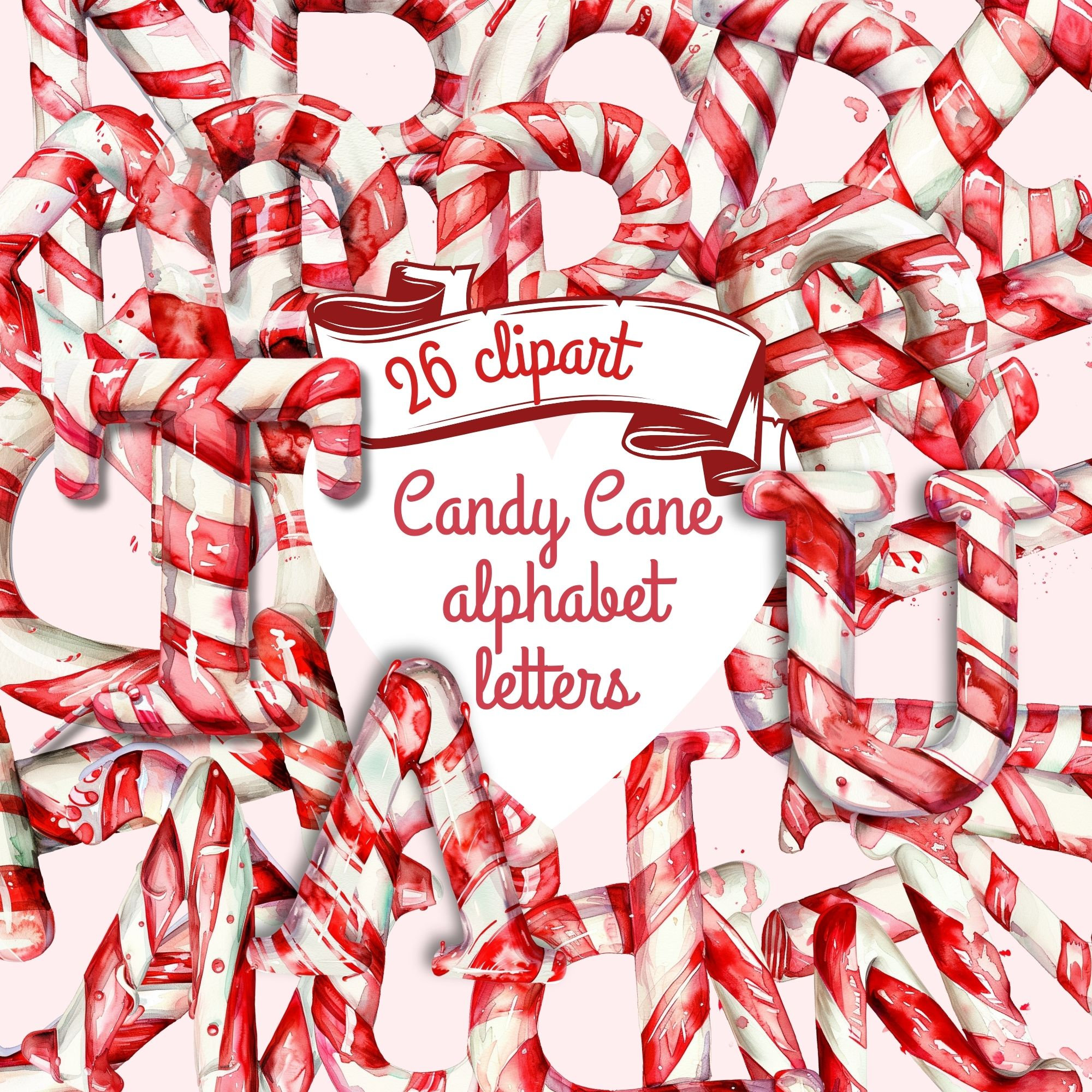 Candy Cane Christmas Alphabet Clipart, Striped Red and White Digital ...