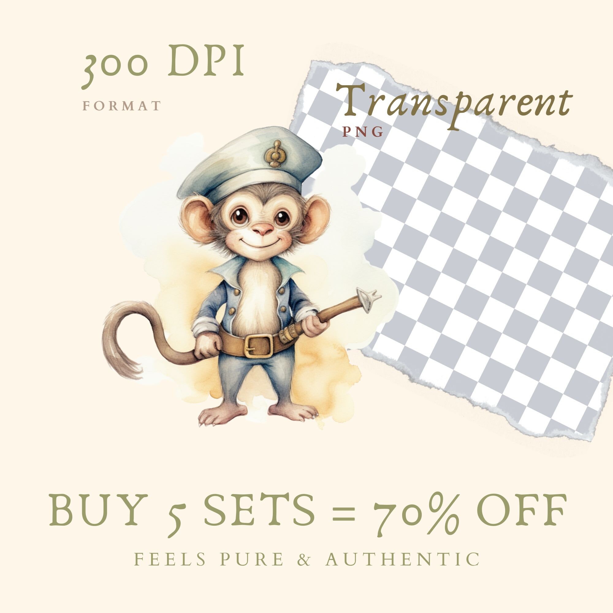 Adorable Pirates Monkey Clipart Bundle, Watercolor Clipart PNG, Pirate ...