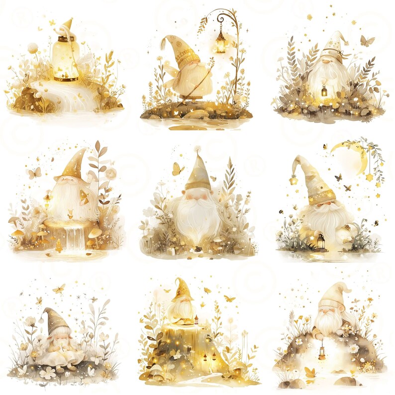 Enchanted Forest Gnome Clipart, Watercolor Gnomes Characters Clipart ...