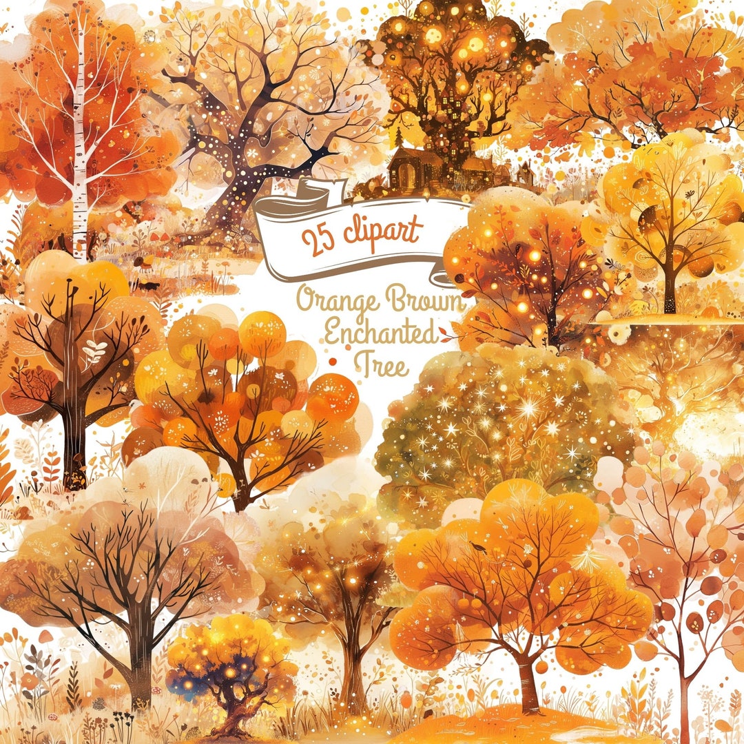 Enchanted Forest Fall Autumn Tree Clipart, Watercolor Fairy Tree ...