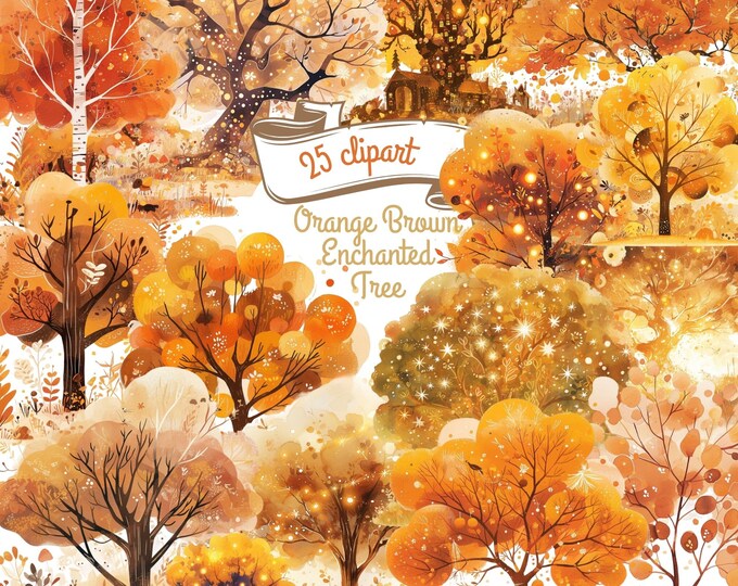 Enchanted Forest Fall Autumn Tree Clipart, Watercolor Fairy Tree ...