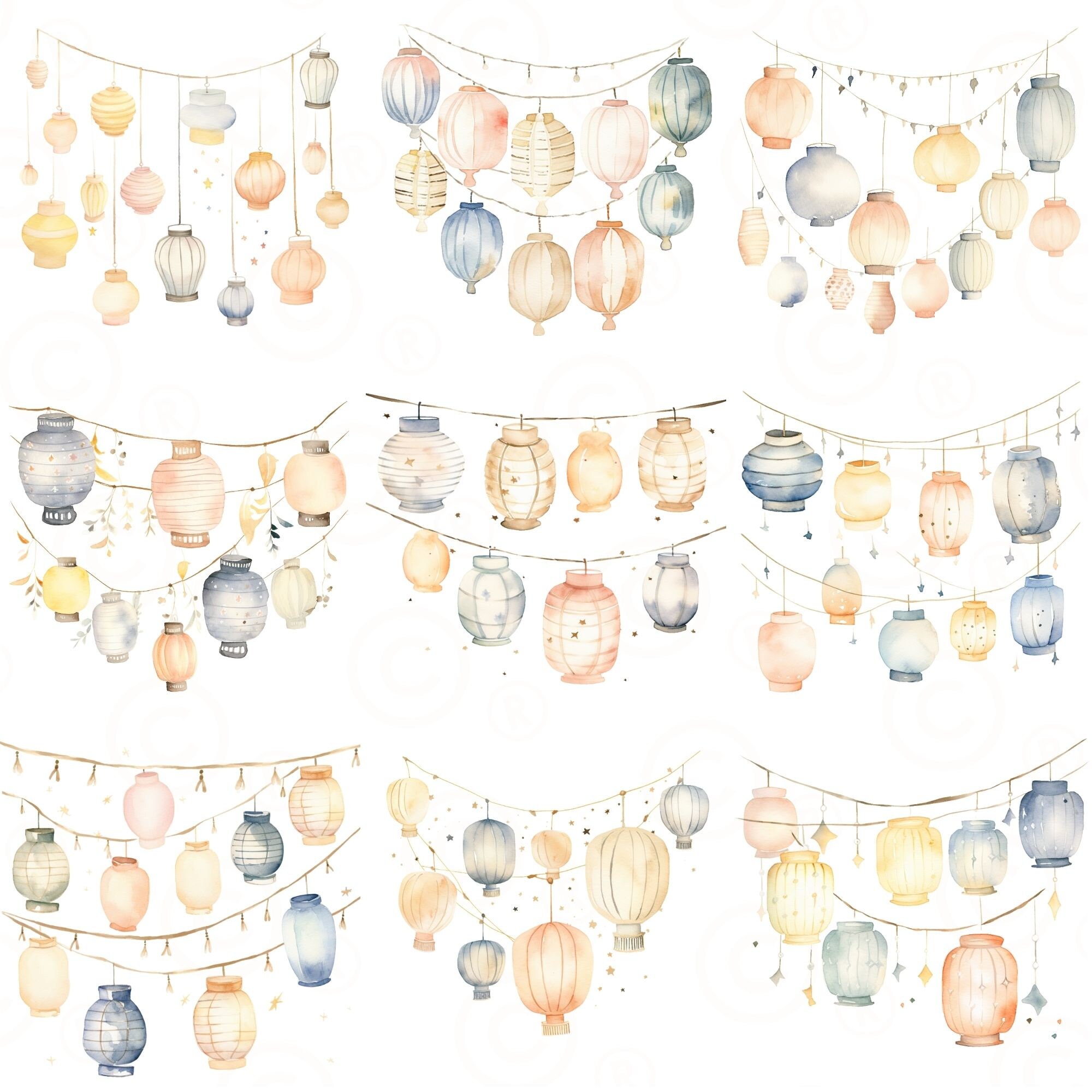 Watercolor Paper Lanterns Clipart Bundle 30 Watercolor Clipart ...