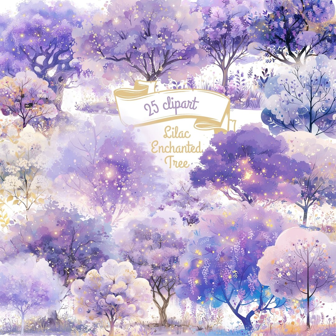 Enchanted Forest Lilac Tree Clipart, Watercolor Fairy Tree Characters ...