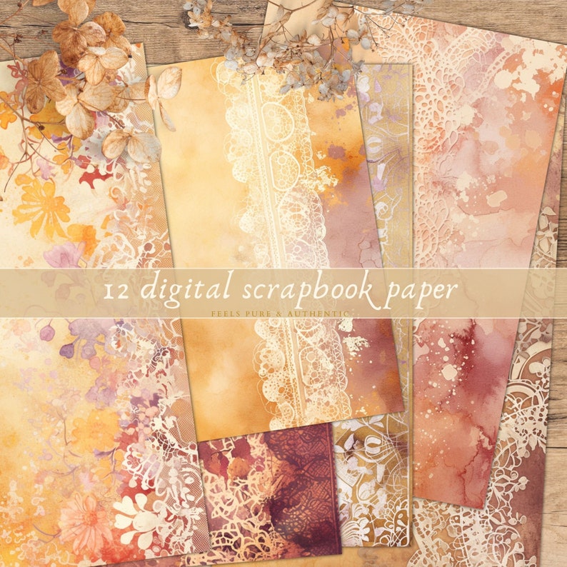 Watercolor Lace Scrapbook Digital Paper Vintage Style, Vintage ...