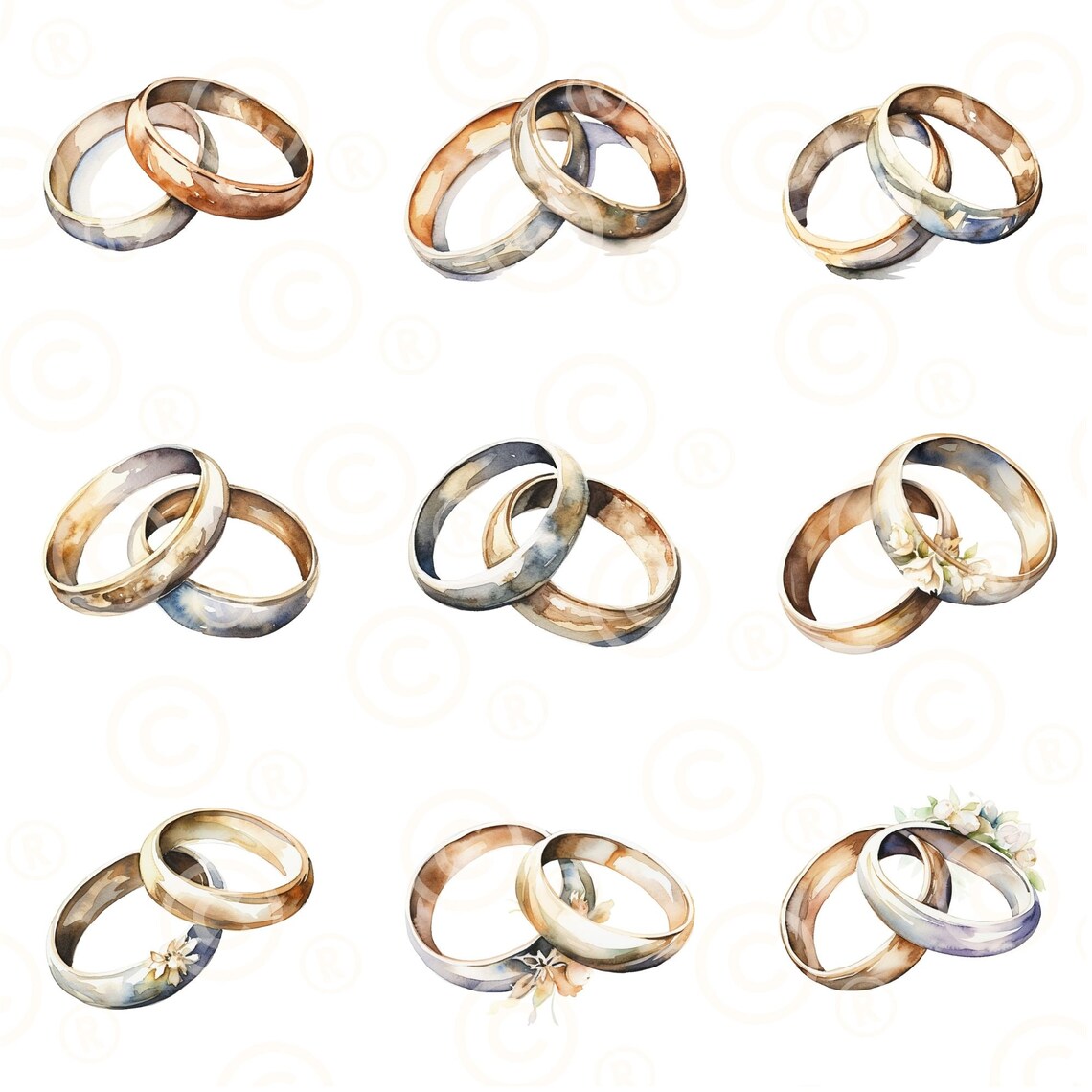 Watercolor Wedding Rings Clipart, Just Married PNG, Just Married Rings ...