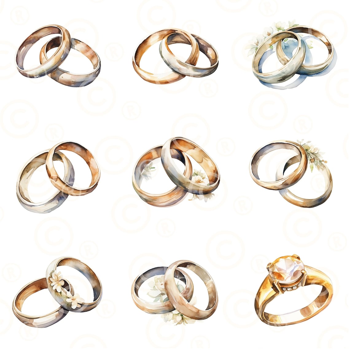 Watercolor Wedding Rings Clipart, Just Married PNG, Just Married Rings ...