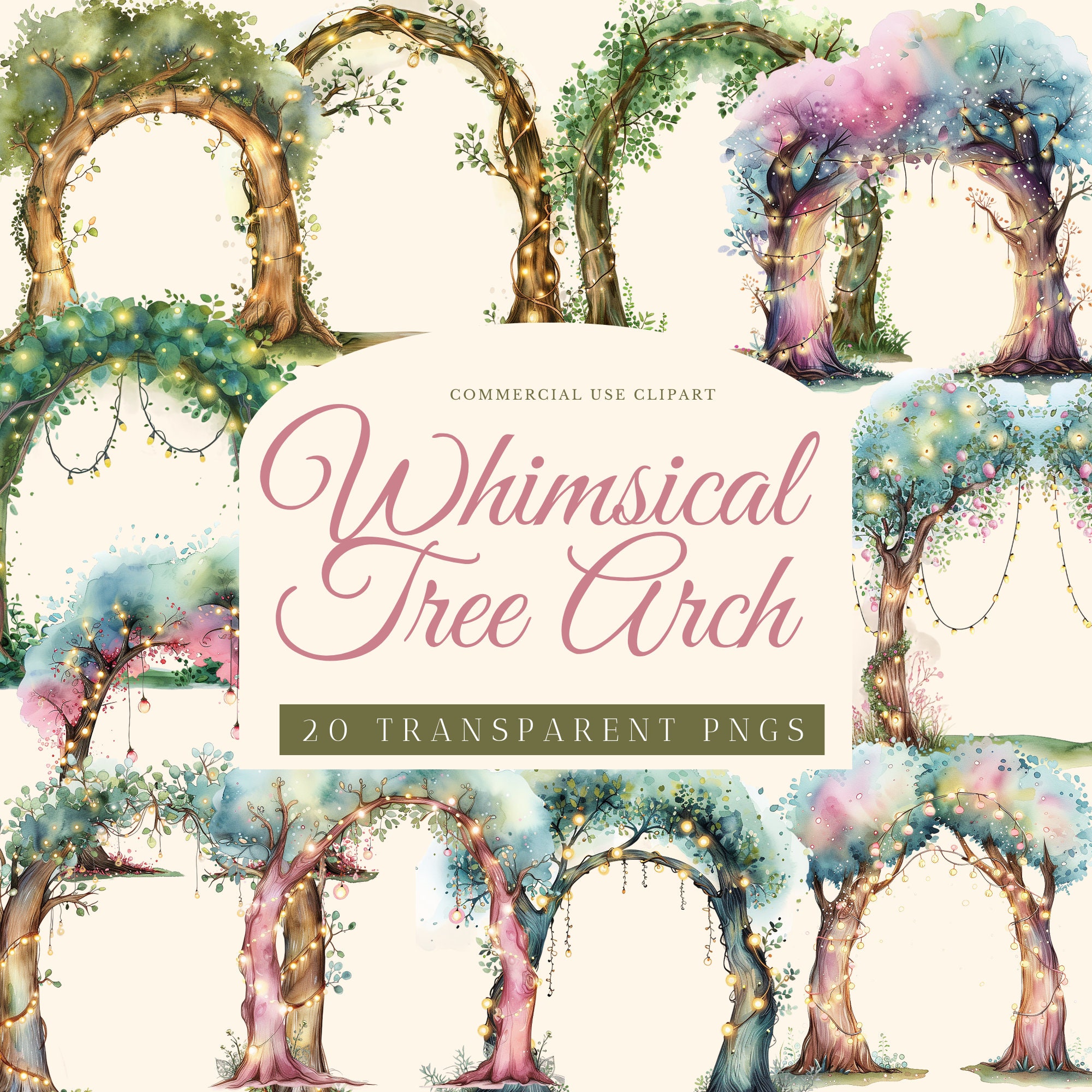 Whimsical Tree Arch Clipart Bundle- PNG Fairyland Images, Magical Tree ...