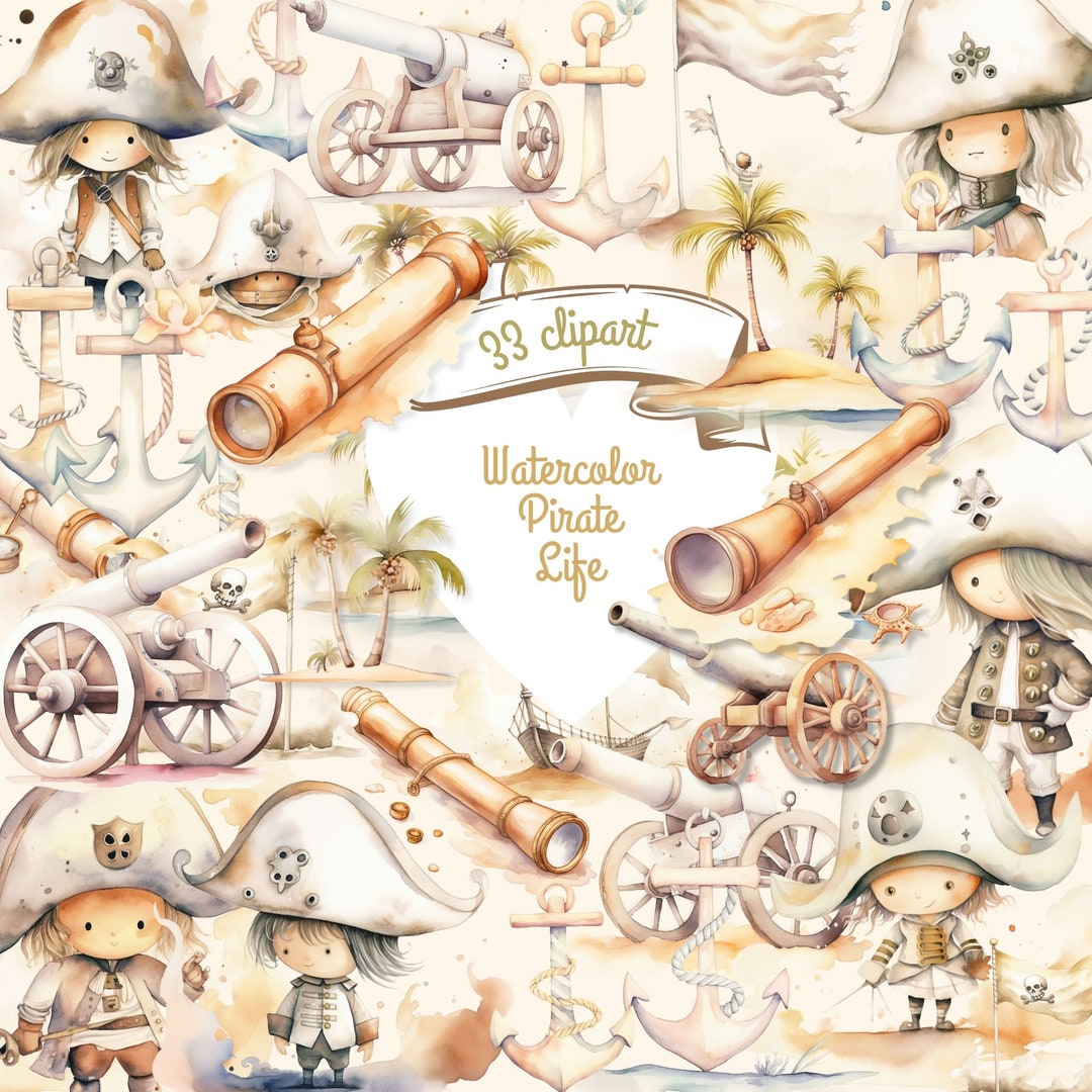 Cute Pirate Life Clipart Bundle, Watercolor Clipart PNG, Scalleywags ...