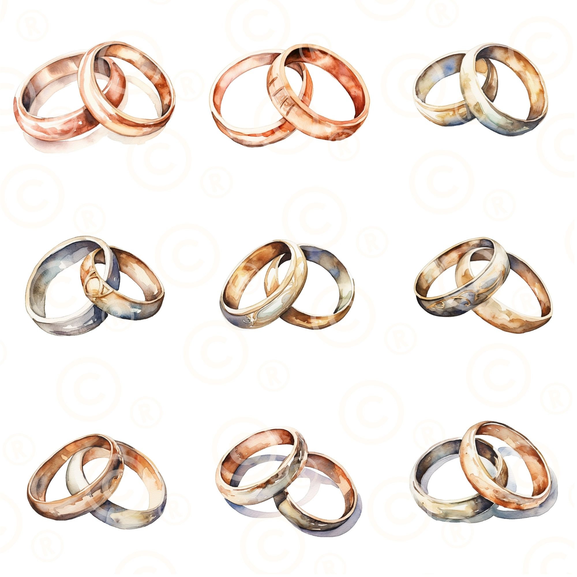 Watercolor Wedding Rings Clipart, Just Married PNG, Just Married Rings ...