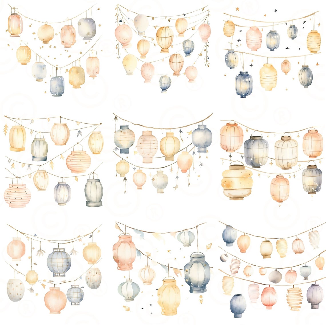 Watercolor Paper Lanterns Clipart Bundle 30 Watercolor Clipart ...