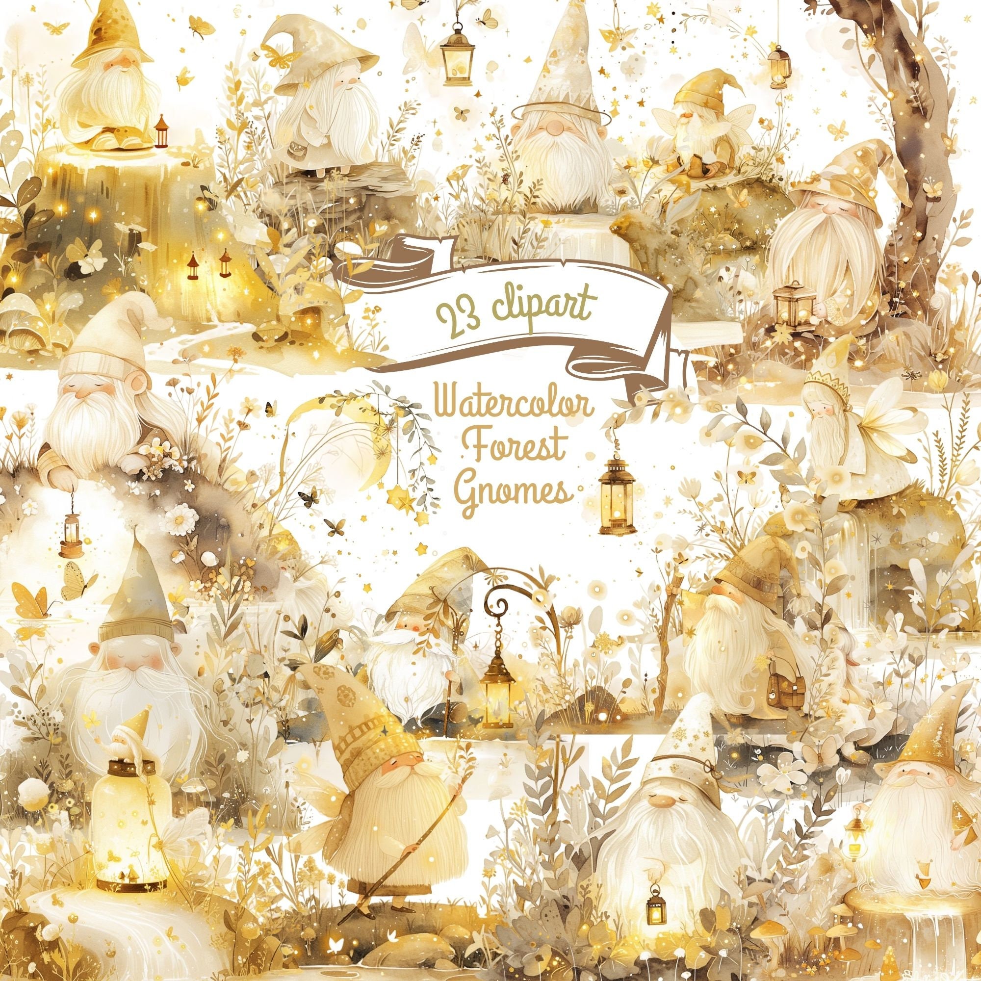 Enchanted Forest Gnome Clipart, Watercolor Gnomes Characters Clipart ...