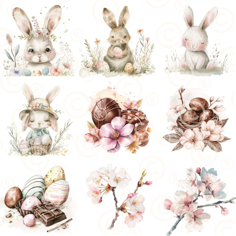 Classic Easter Vintage Watercolor Clipart Bundle, 81 Png Easter Images ...