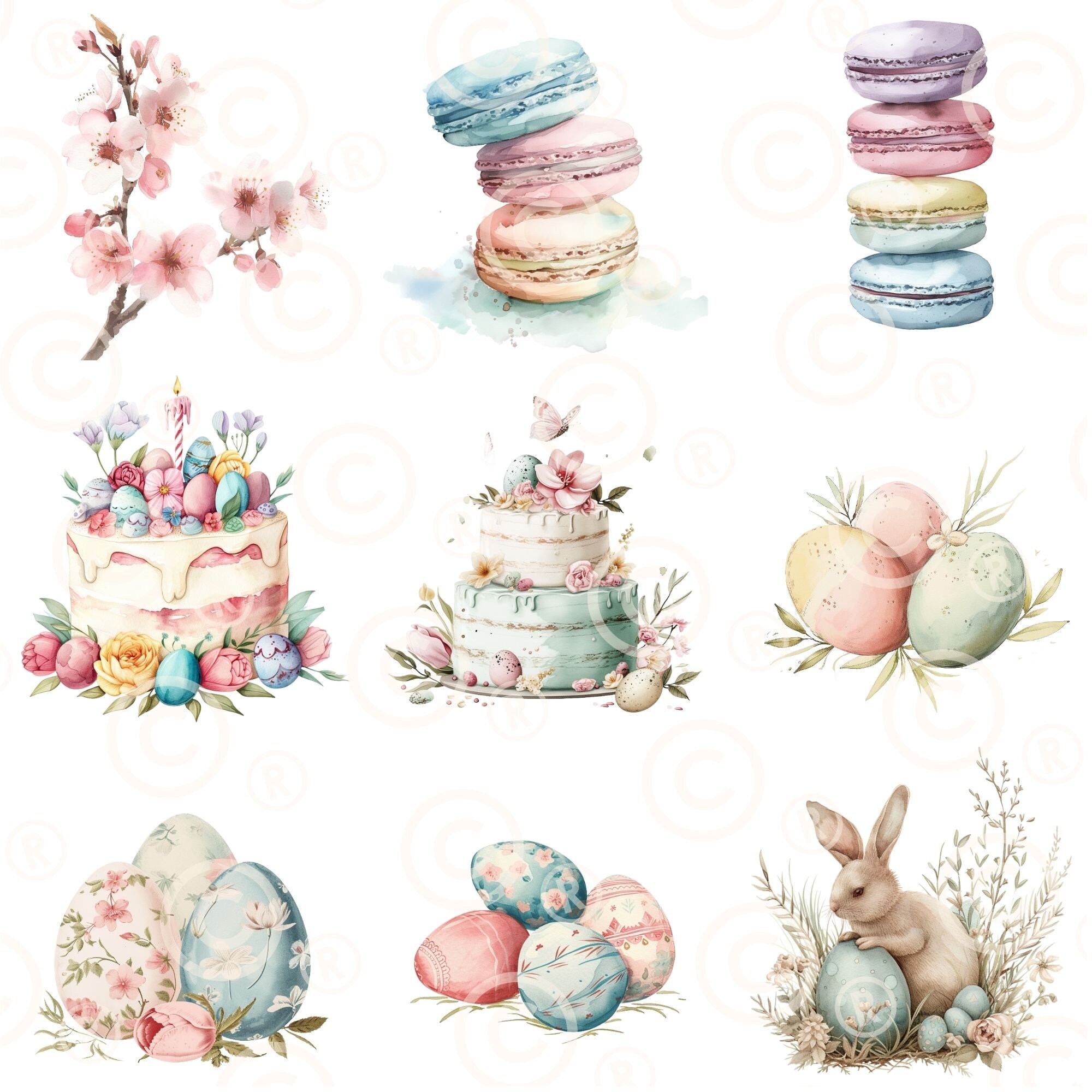 Classic Easter Vintage Watercolor Clipart Bundle, 81 Png Easter Images ...
