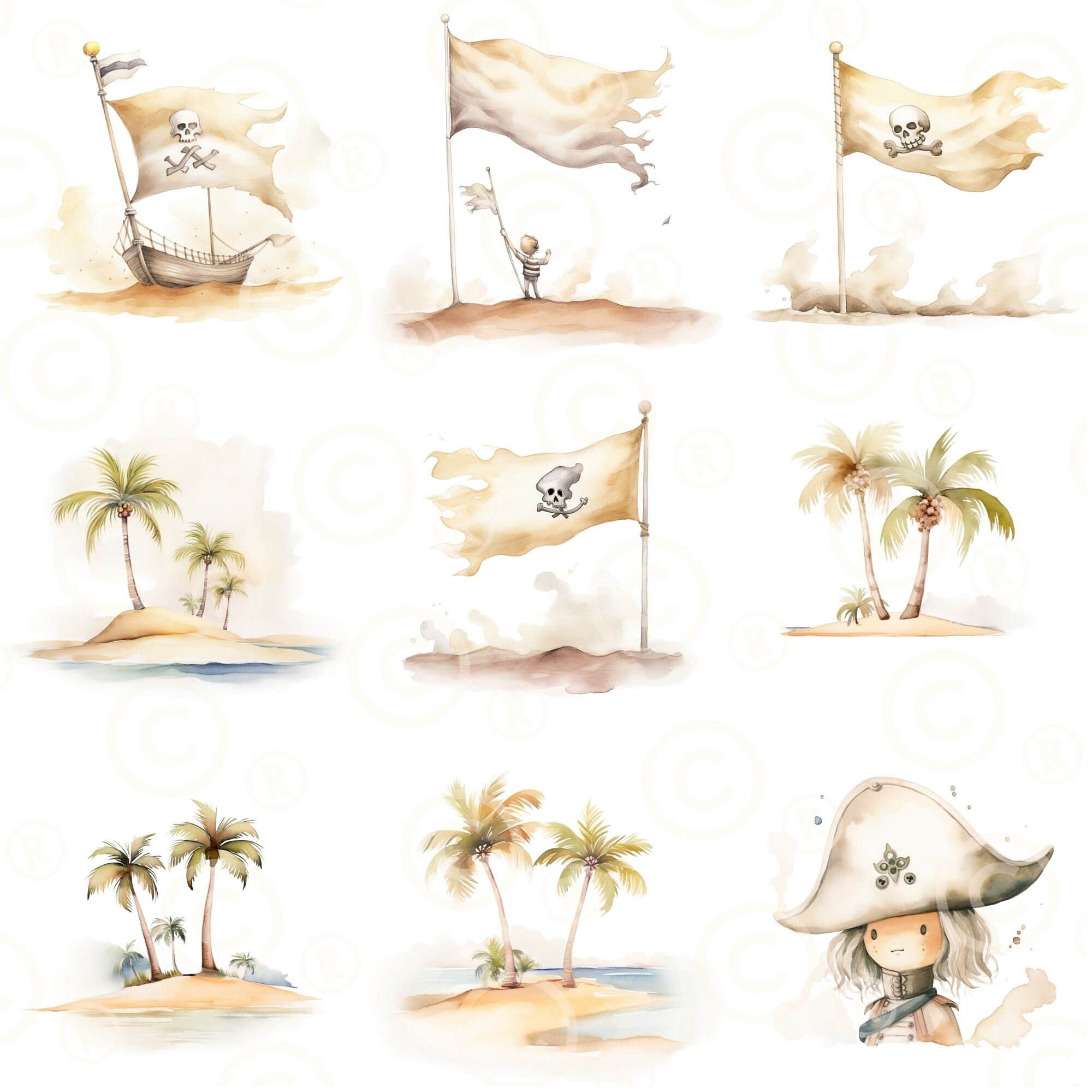 Cute Pirate Life Clipart Bundle, Watercolor Clipart PNG, Scalleywags ...