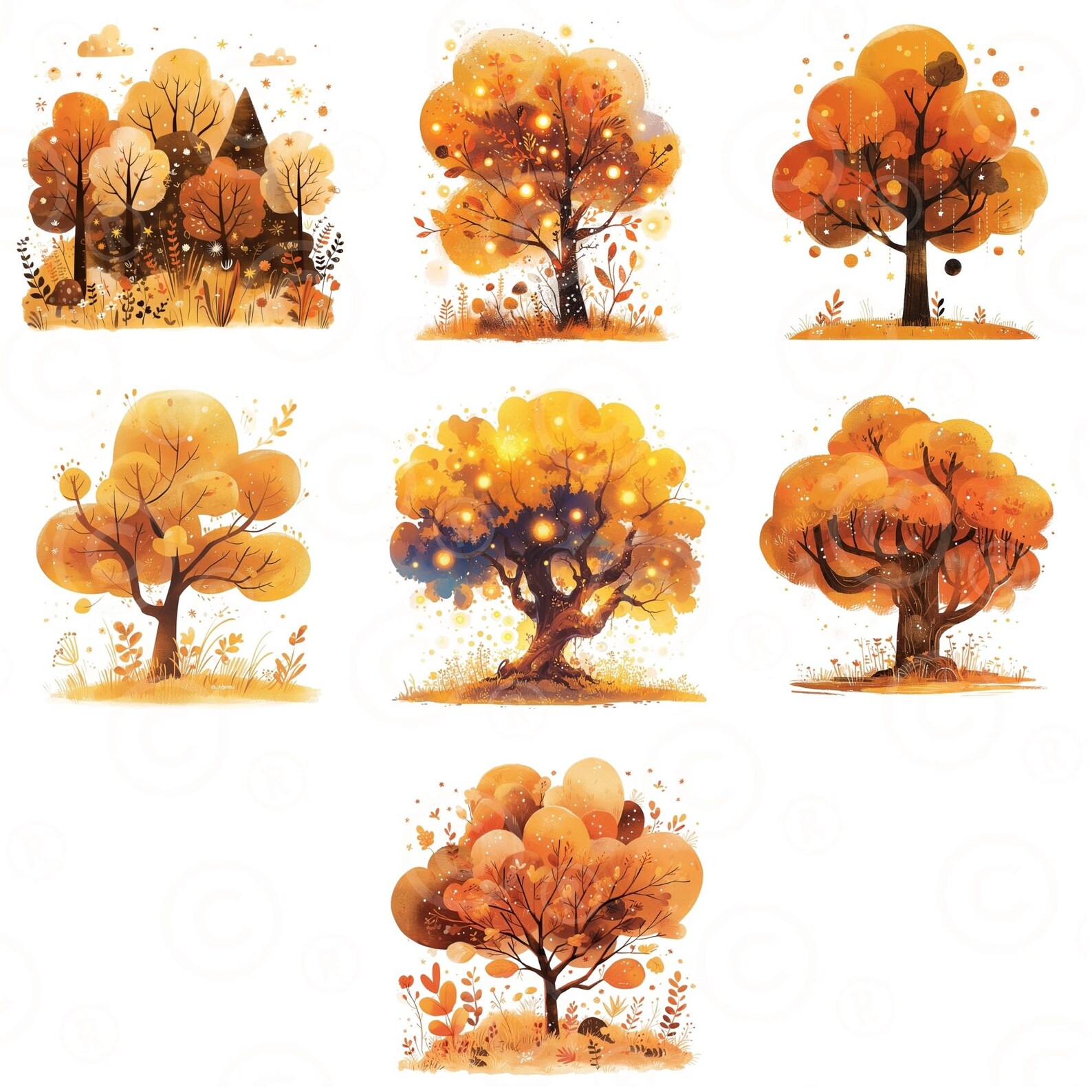 Enchanted Forest Fall Autumn Tree Clipart, Watercolor Fairy Tree ...