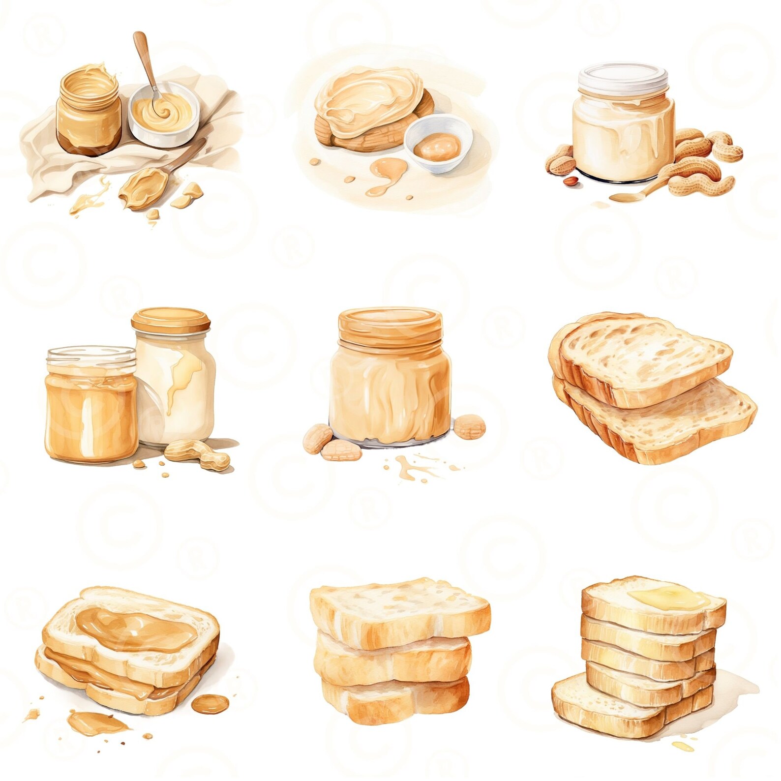 Peanut Butter Clipart Bundle, Watercolor Clipart PNG, Food Clipart ...