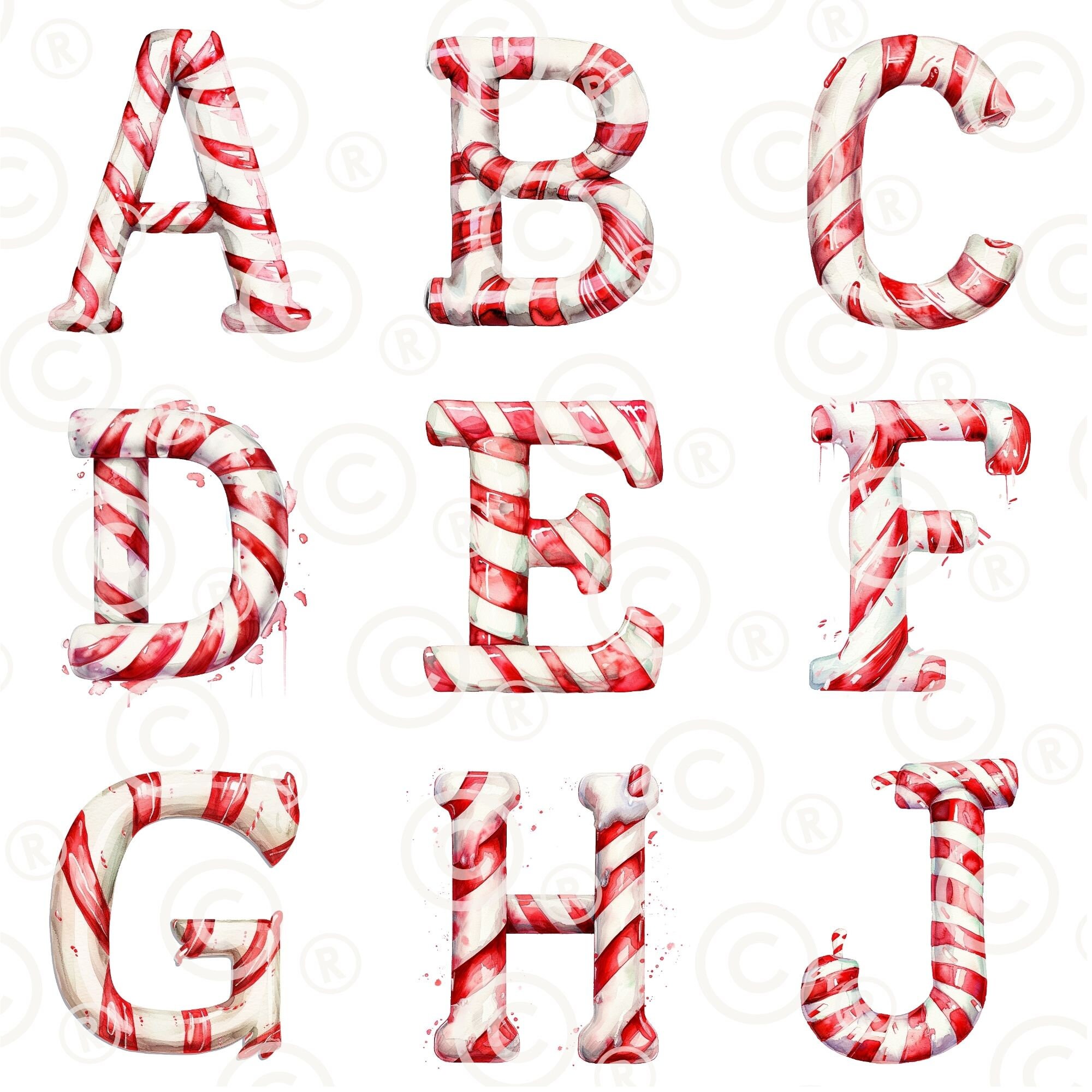 Candy Cane Christmas Alphabet Clipart, Striped Red and White Digital ...