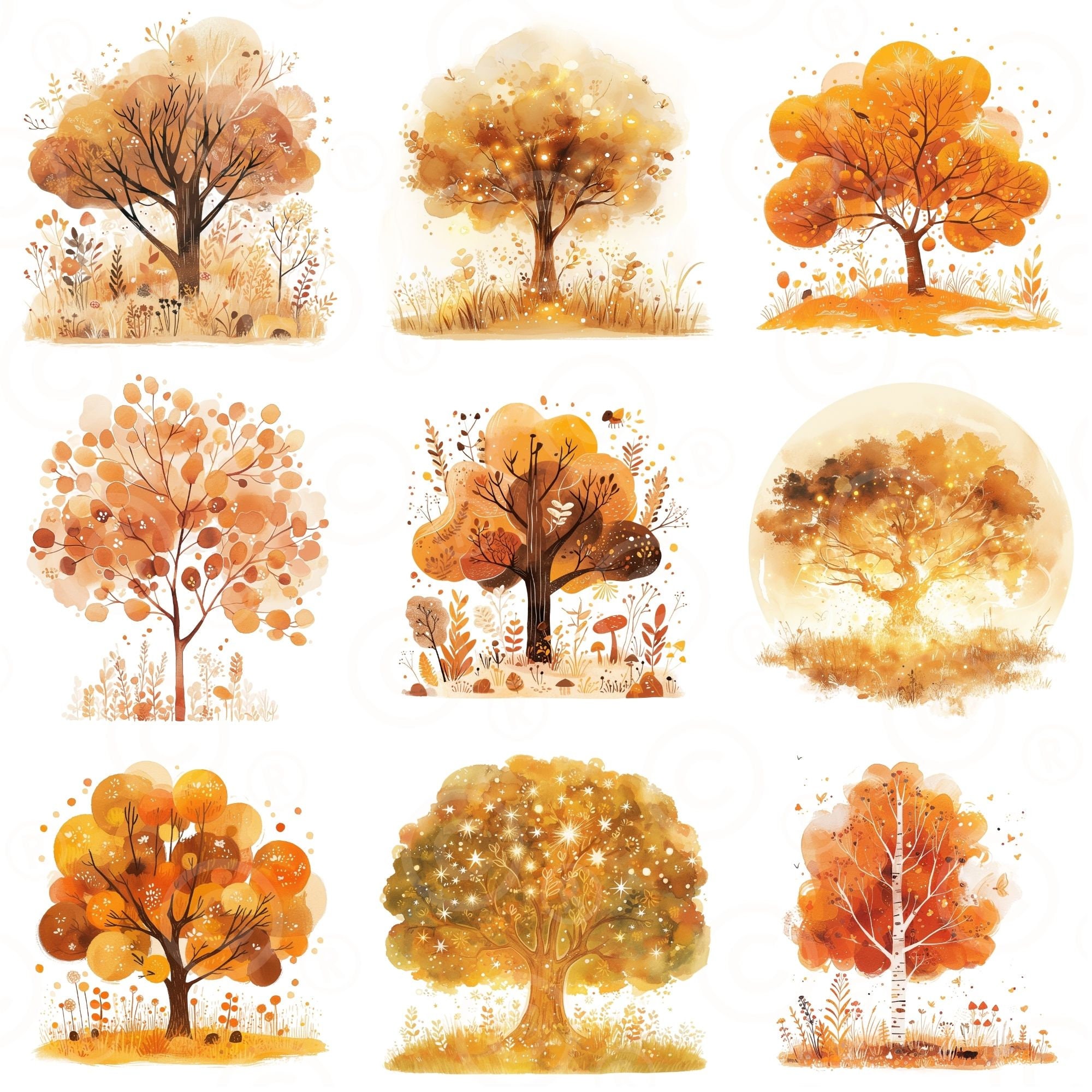Enchanted Forest Fall Autumn Tree Clipart, Watercolor Fairy Tree ...