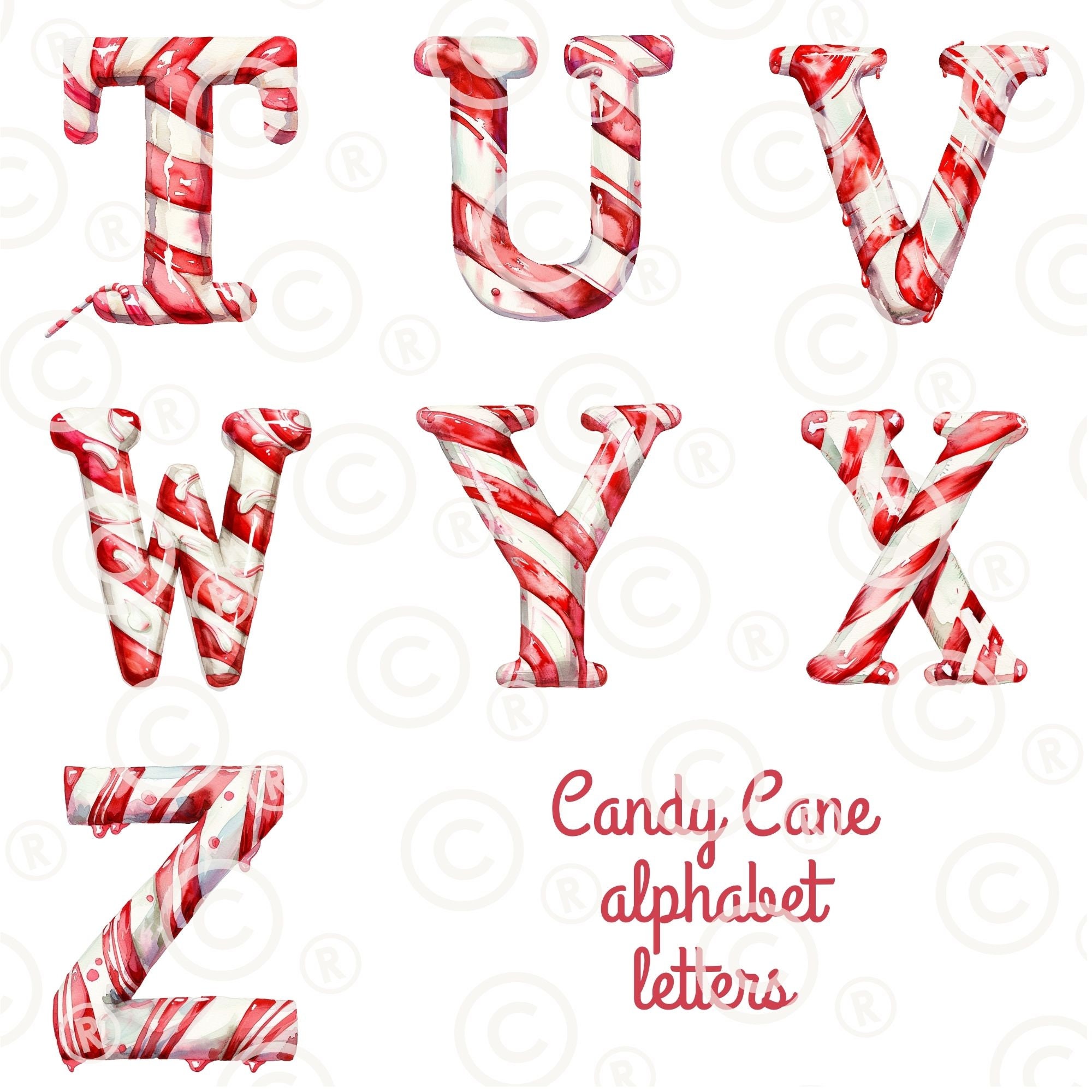 Candy Cane Christmas Alphabet Clipart, Striped Red and White Digital ...