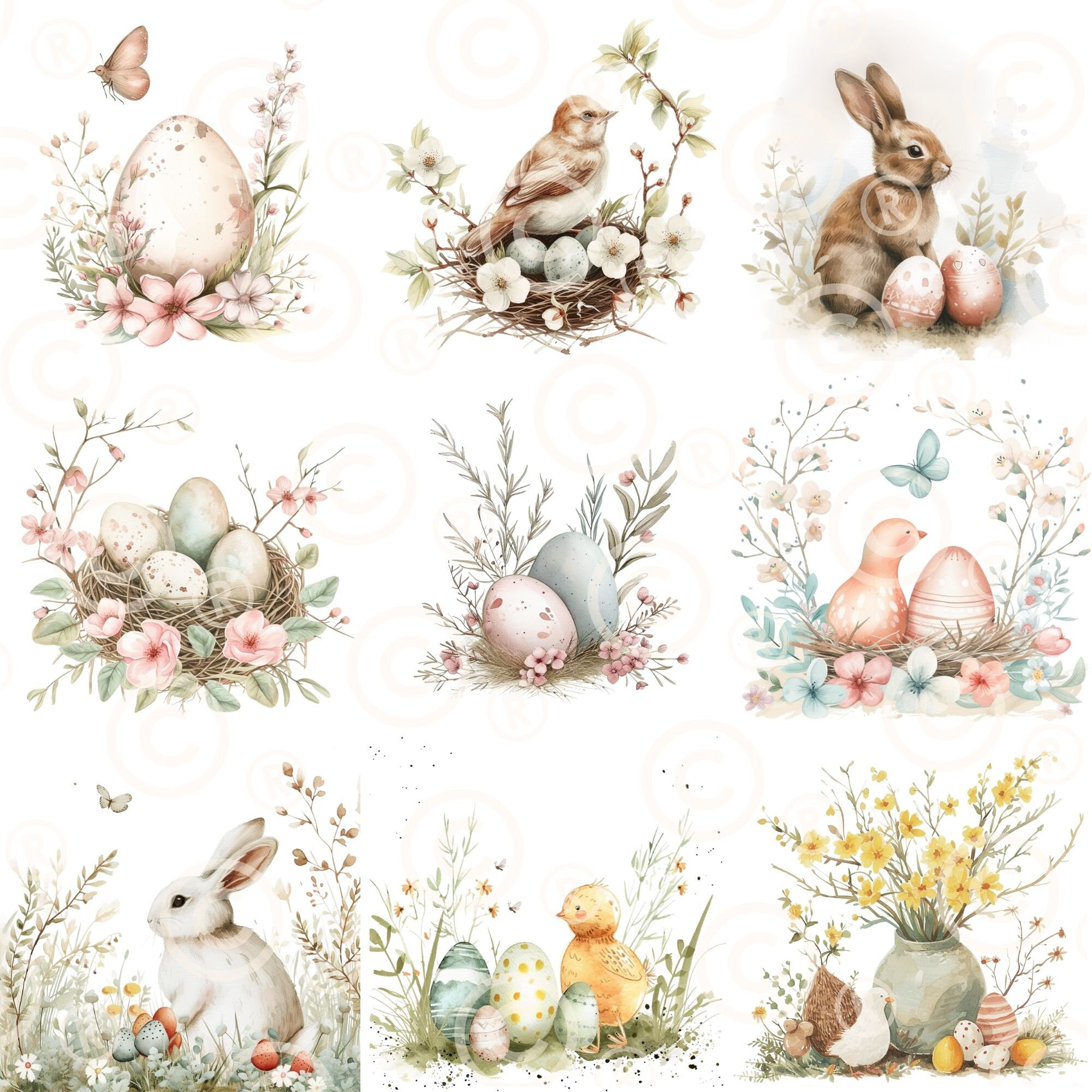 Classic Easter Vintage Watercolor Clipart Bundle, 81 Png Easter Images ...