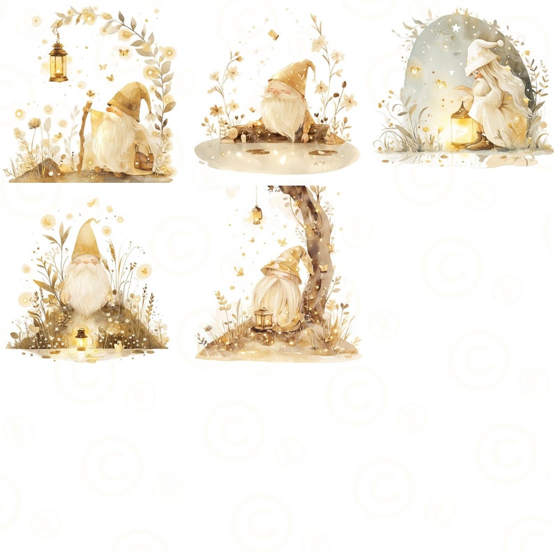 Enchanted Forest Gnome Clipart, Watercolor Gnomes Characters Clipart ...