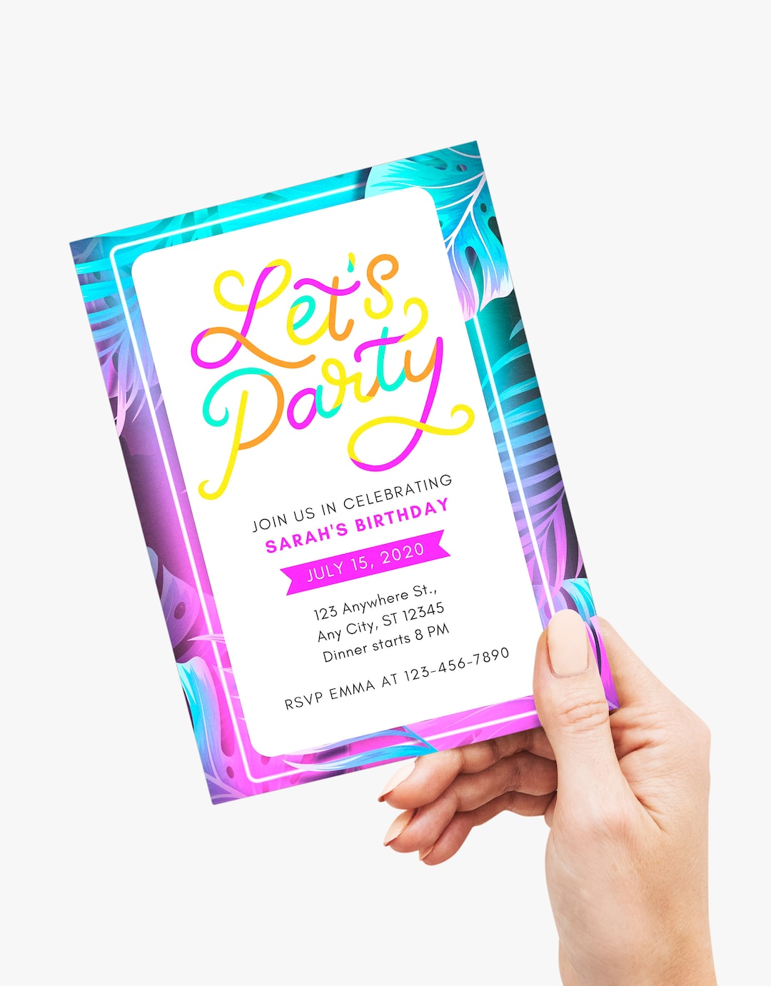 Editable Neon Party Invitation, Canva Editable, Digital or Print ...