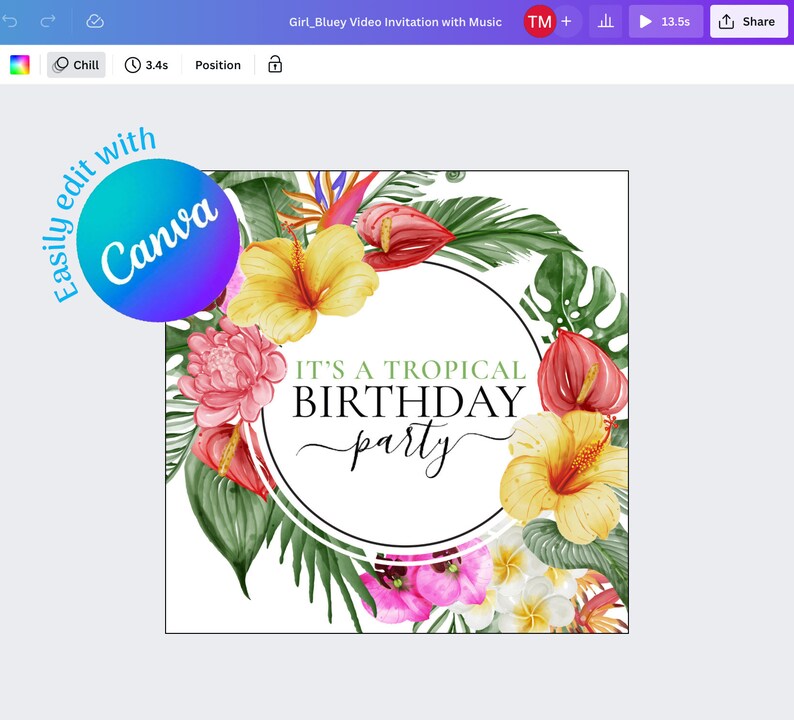 Editable Animated Tropical Birthday Party Invitation, Video Invitation ...