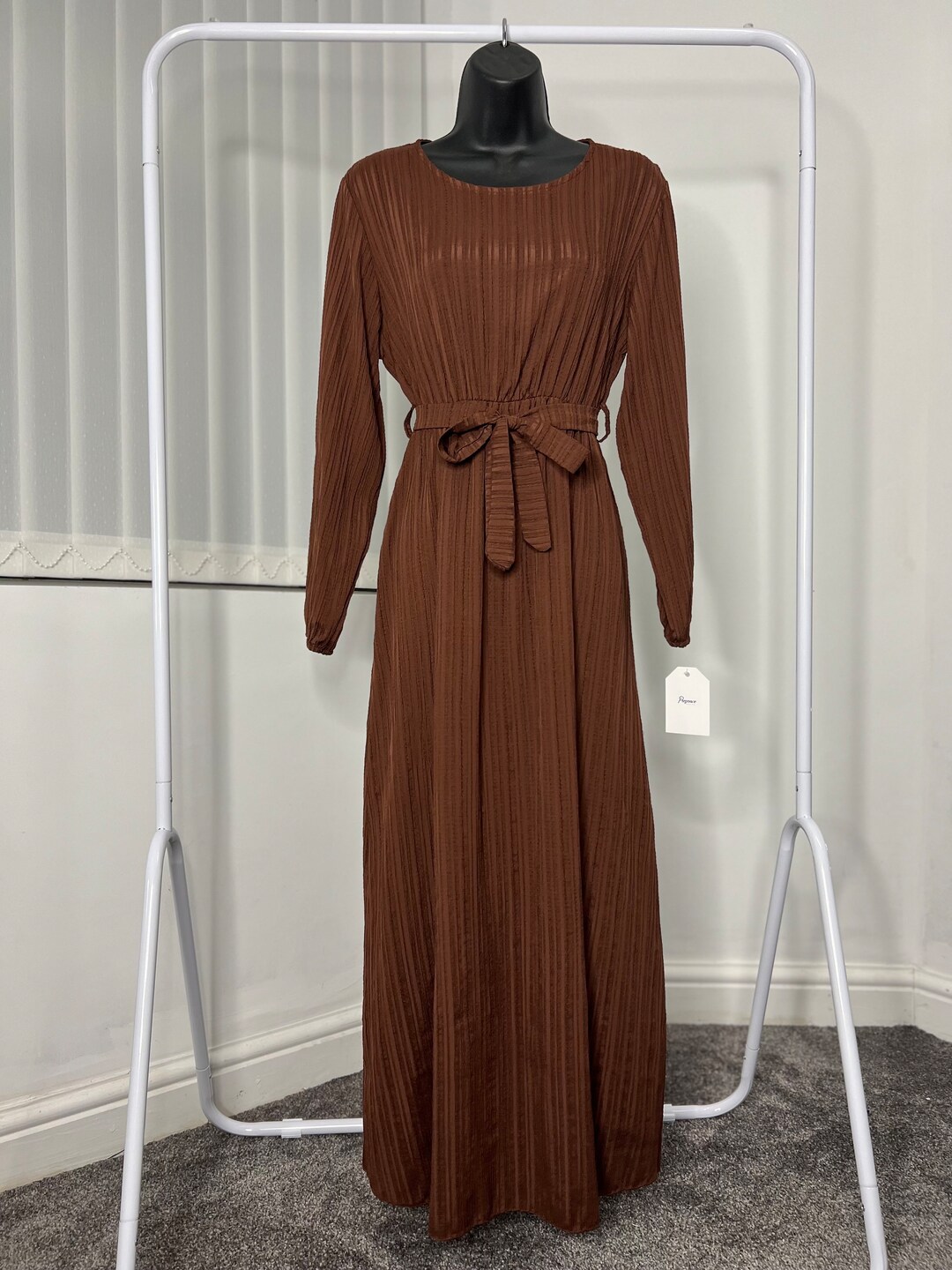 Cinnamon Brown Pleated Maxi Dress With Lantern Sleeves - Etsy