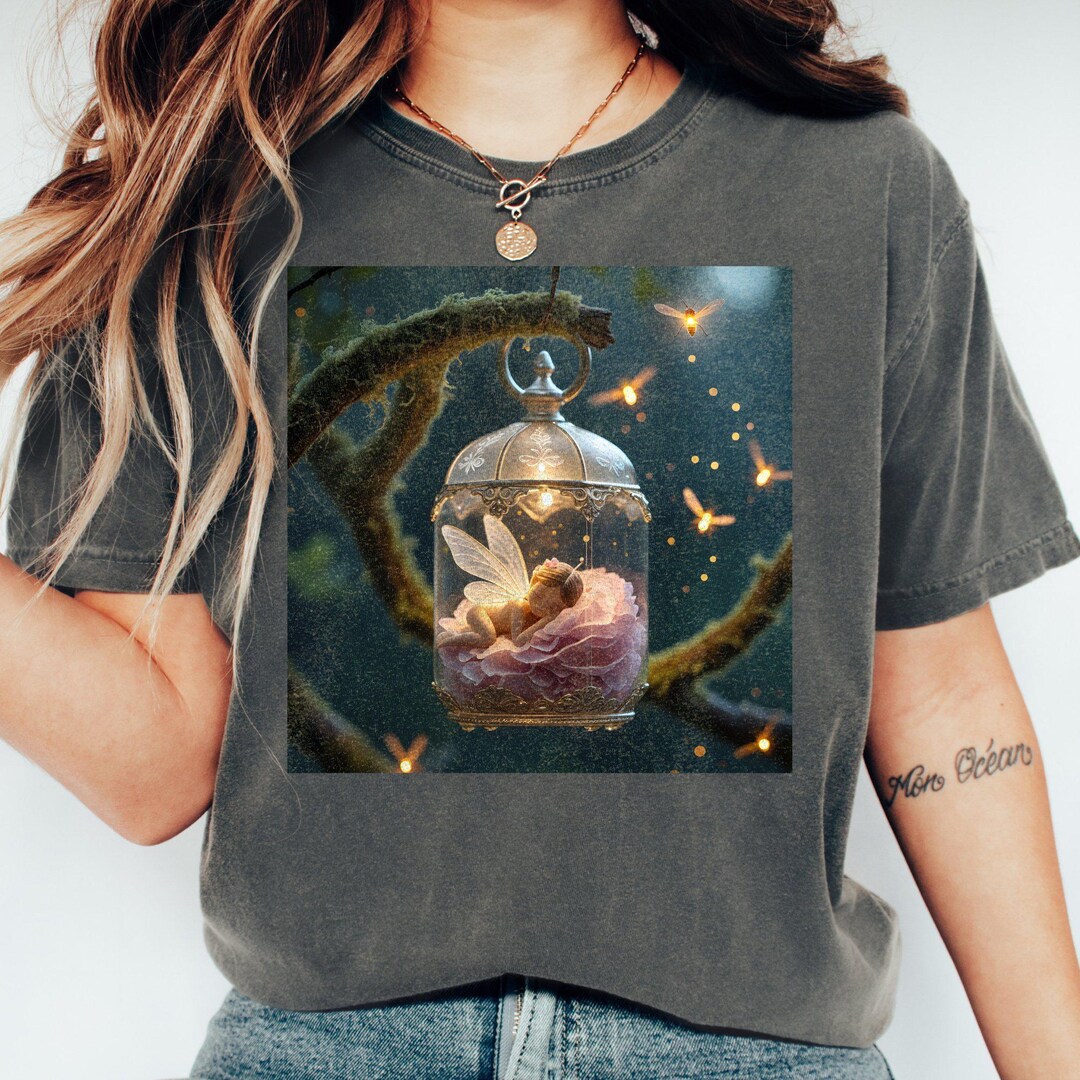 Fairycore Sleeping Fairy T-shirts, Enchanted Baby Fairy Lantern ...