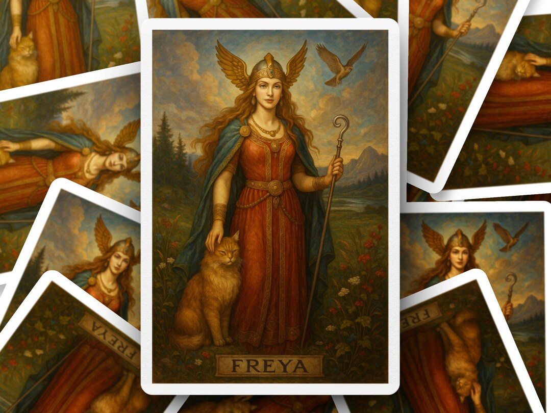 Freya Sticker, Norse Goddess, Vanir Deity, Magic Cat, Falcon, Pagan Art ...