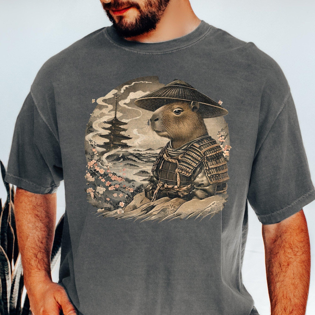 Samurai Capybara T-shirt, Cute Capybara Tee, Japanese Art Graphic Tee ...