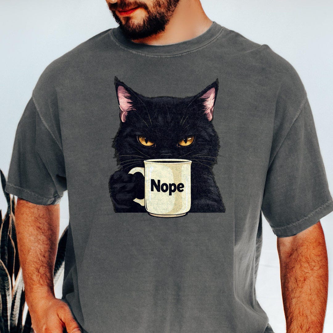 Funny Cat With Nope Mug T-shirt, Cat Lover Gift Tee, Black Cat Attitude Shirt, Humorous Animal ...