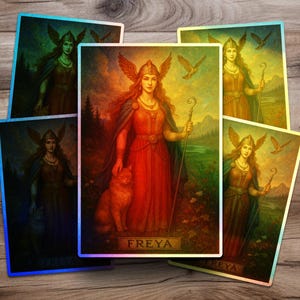 Freya Sticker, Norse Goddess, Vanir Deity, Magic Cat, Falcon, Pagan Art ...