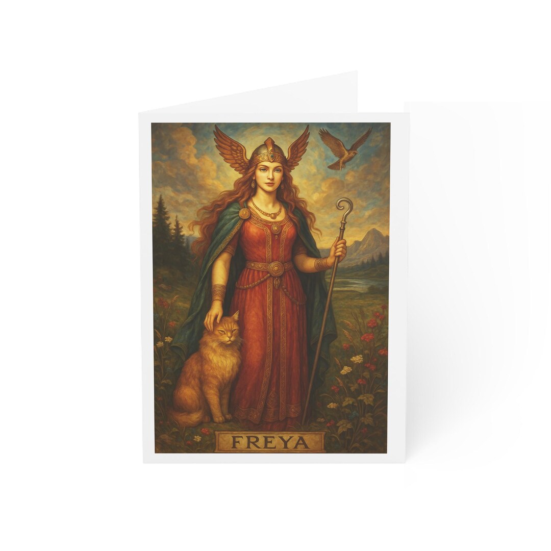 Freya Greeting Card, Norse Goddess Postcard, Cat Art Card, Mythology ...