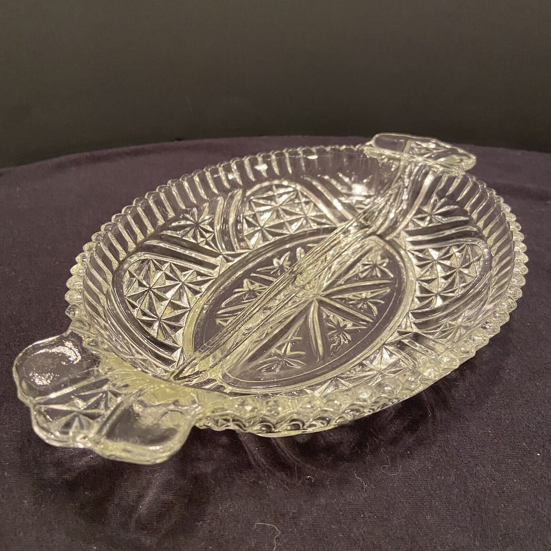 Anchor Hocking Clear Pressed Glass Stars and Bars Star Burst Pattern ...