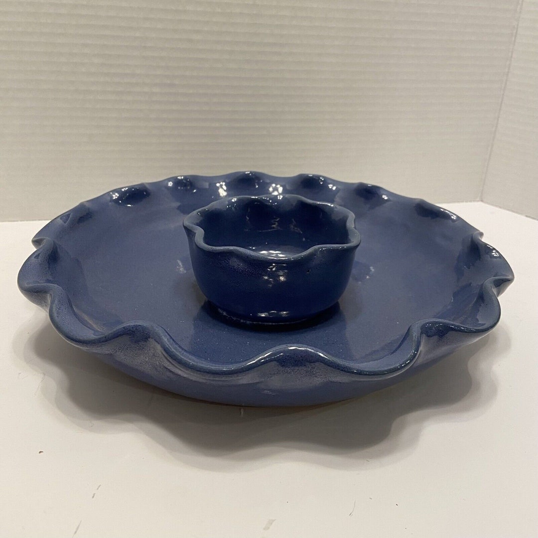 Bybee Handmade Stoneware Pottery Kentucky Blue Chip and Dip One-piece ...
