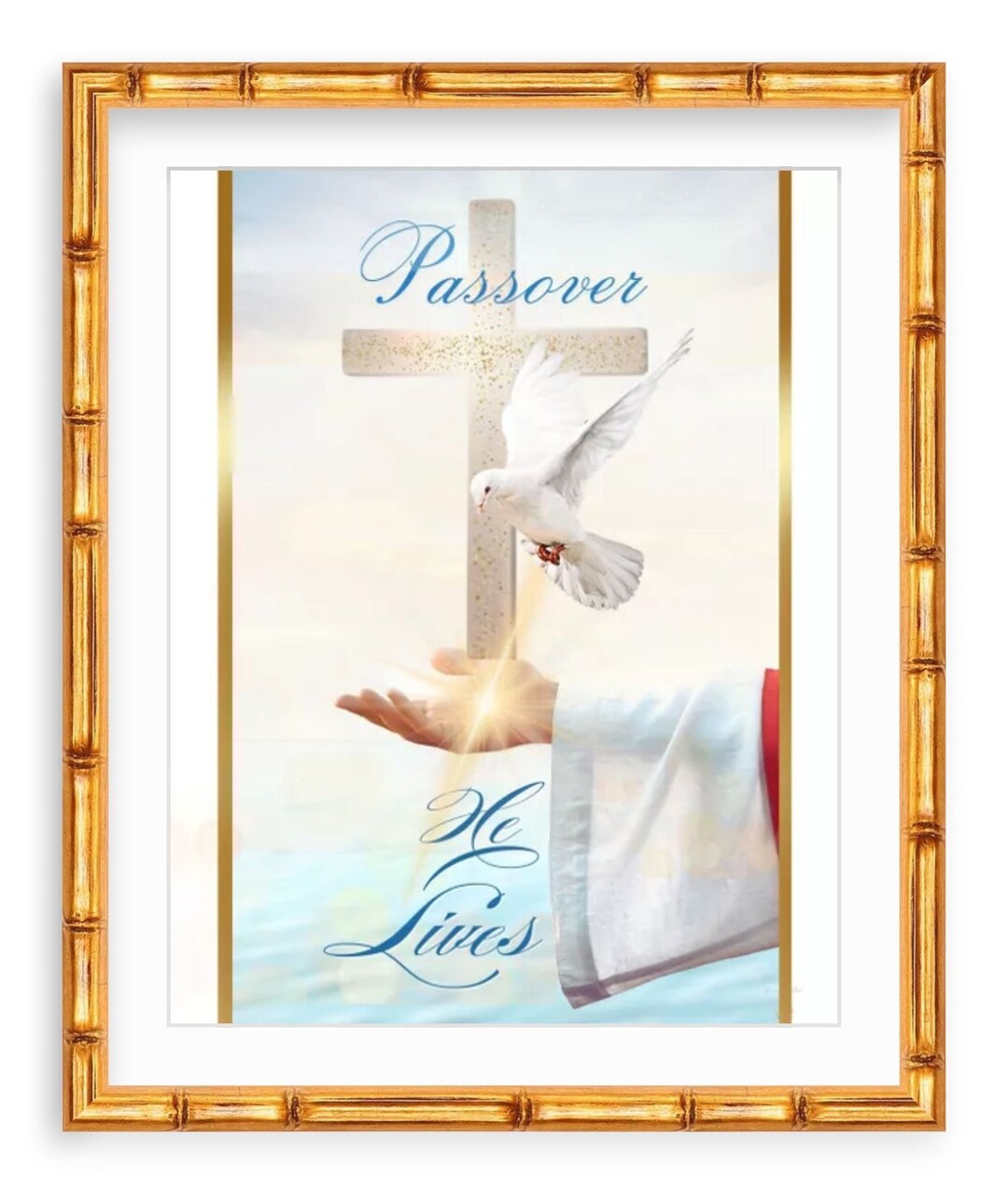 Passover Pesach Art Print | Messiah, Dove, Golden Bamboo Frame, Hebrew ...