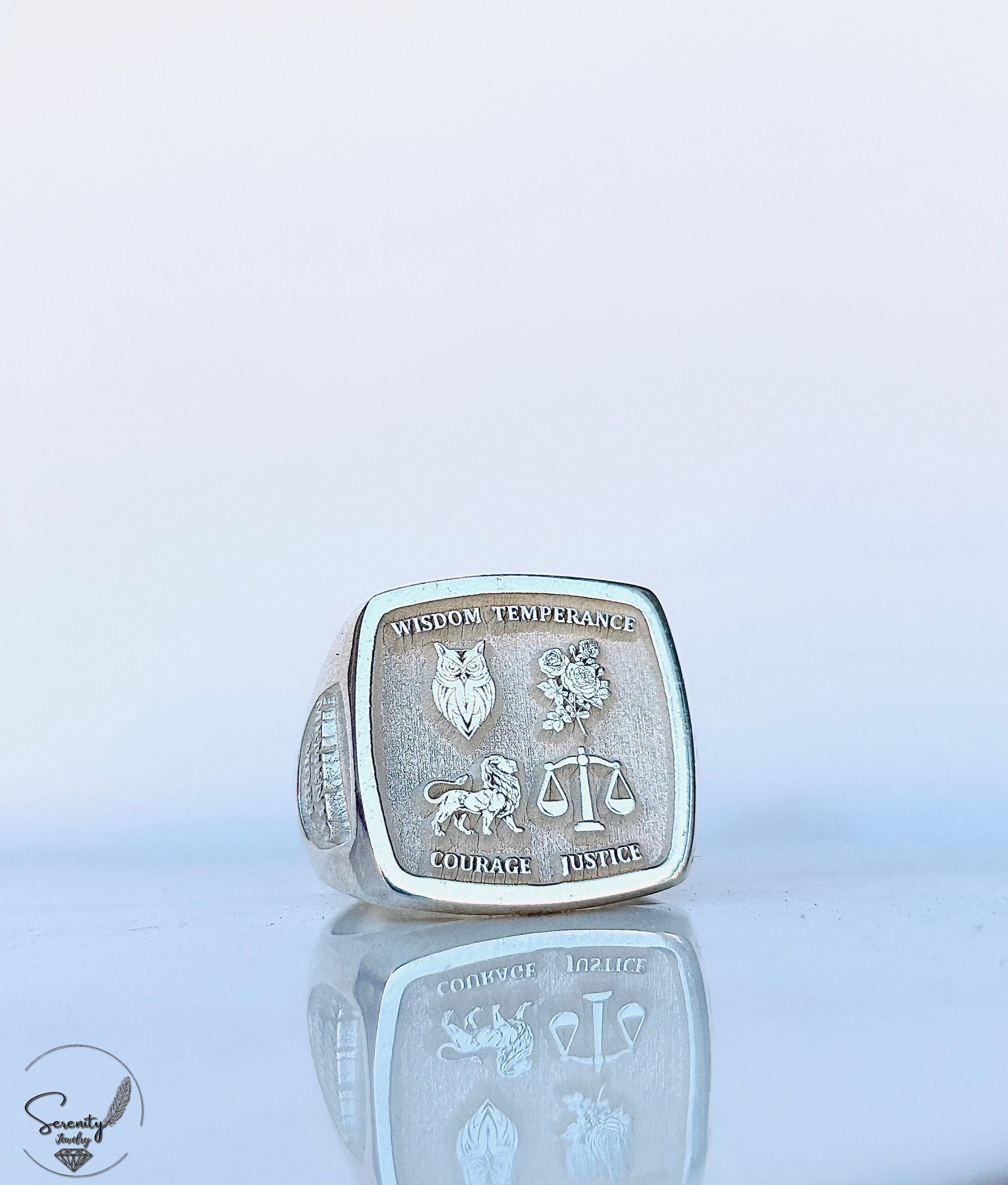 Silver the Cardinal Virtues, Vintage Stoic Ring, Graduation Gift, Justice Temperance Courage ...