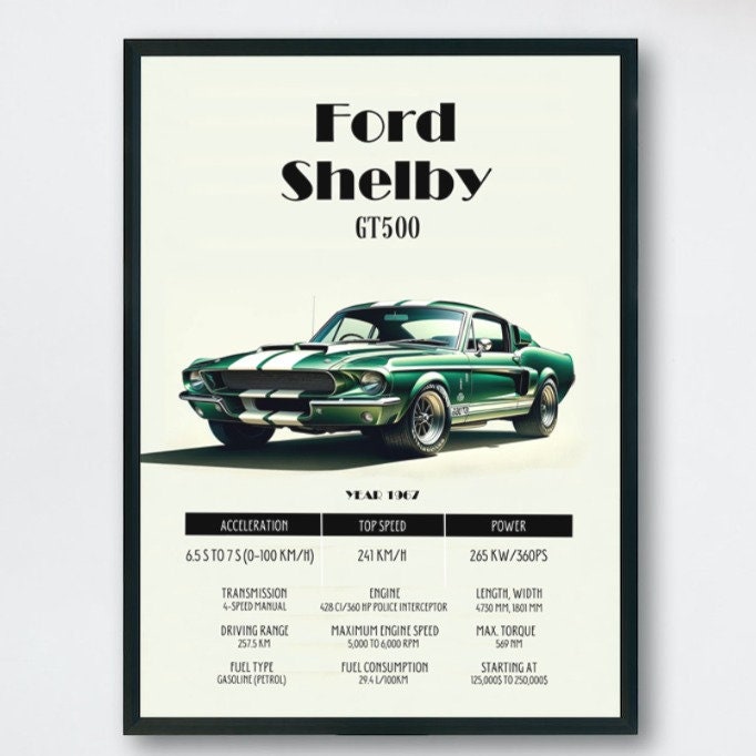 Ford Shelby GT500 1967 Car Poster, Digital Download, Gift for Men, Boys ...