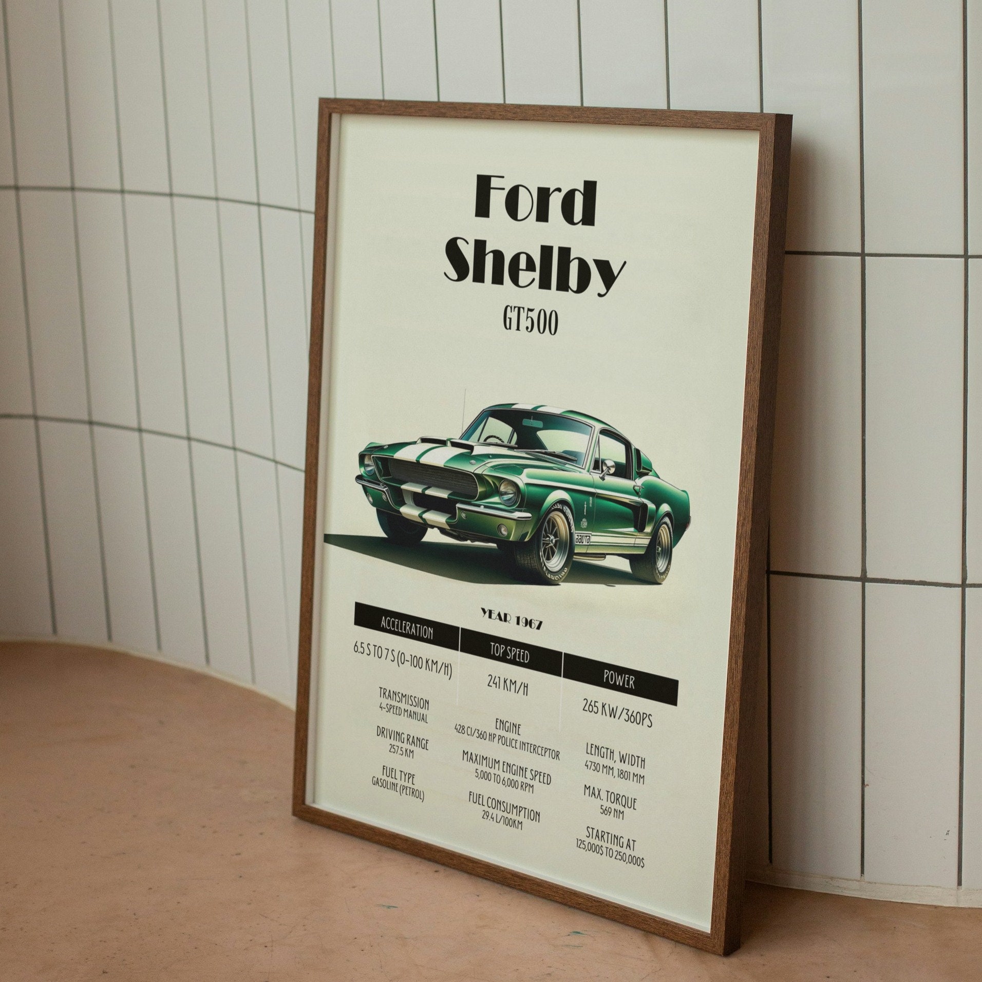 Ford Shelby GT500 1967 Car Poster, Digital Download, Gift for Men, Boys ...