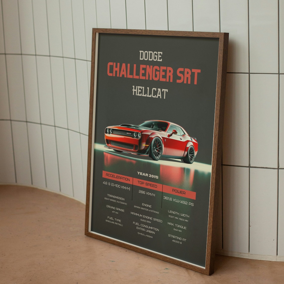 Dodge Challenger SRT Hellcat Car Poster, Home Decor, Gift for Him ...