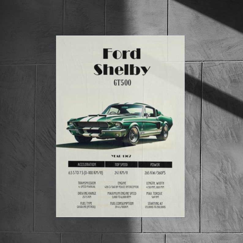 Ford Shelby GT500 1967 Car Poster, Digital Download, Gift for Men, Boys ...