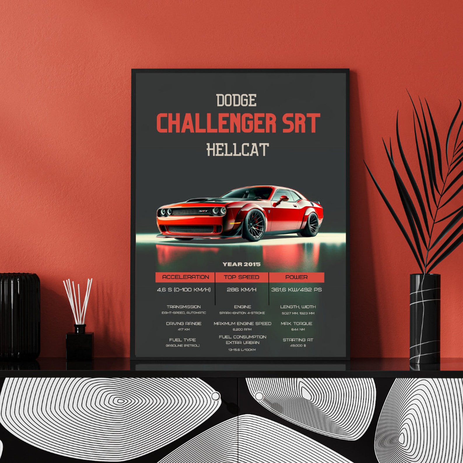 Dodge Challenger SRT Hellcat Car Poster, Home Decor, Gift for Him ...