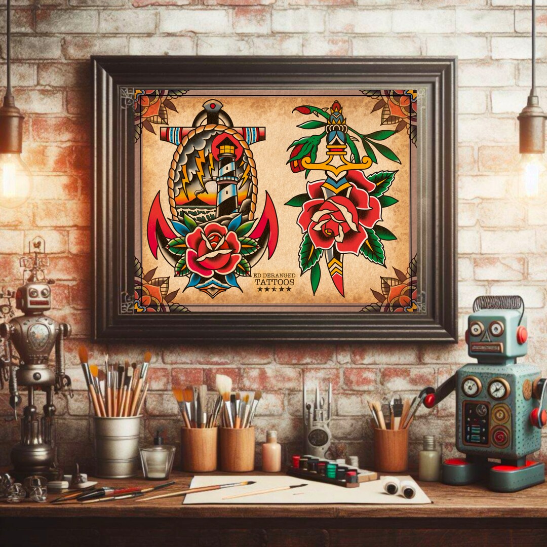 Original 14x11 Traditional Tattoo Flash Wall Art, Home Decor, Tattoo ...
