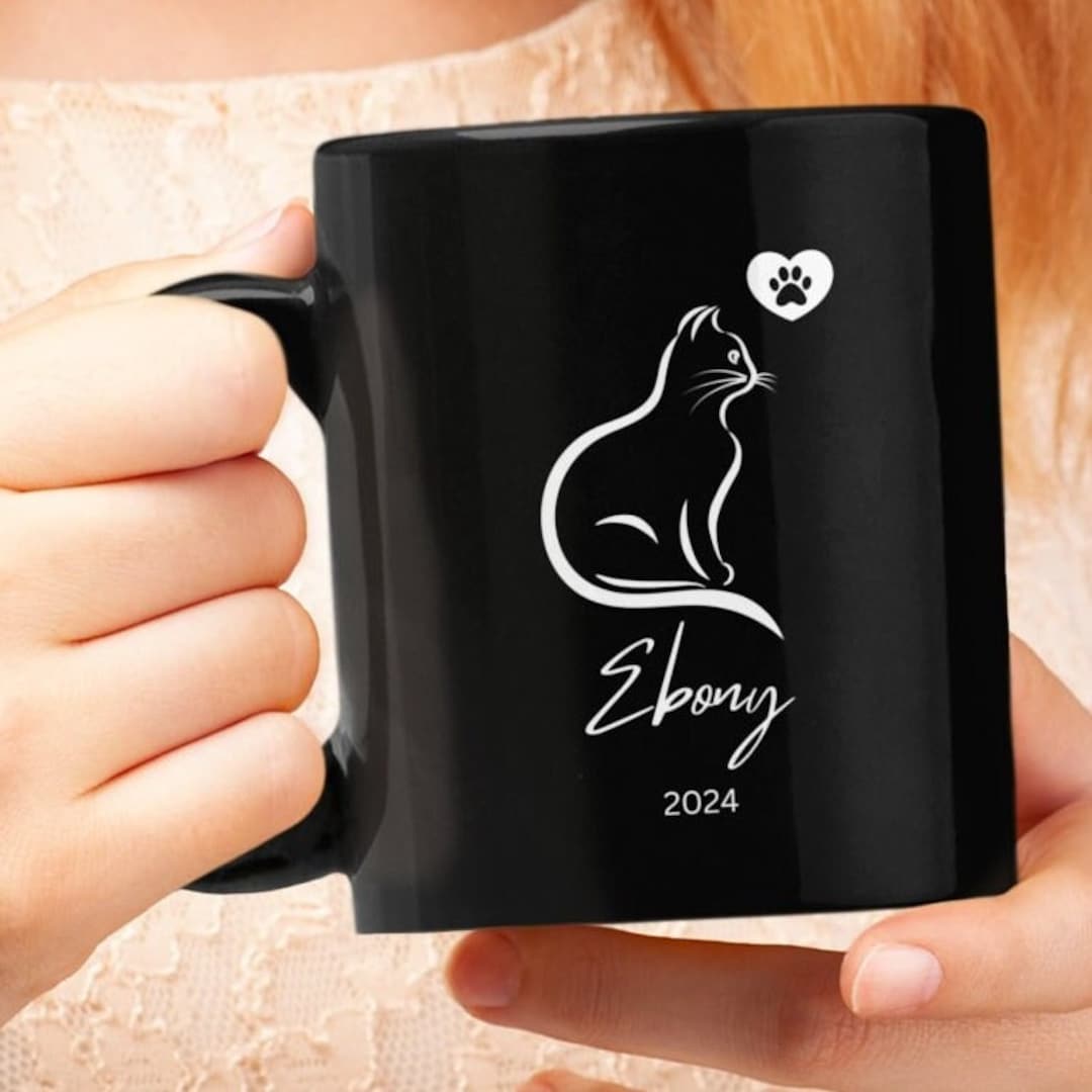 Black Cat Mug PERSONALIZED, Cat Mom Mug, Cat Themed Gifts, Cat Lovers ...