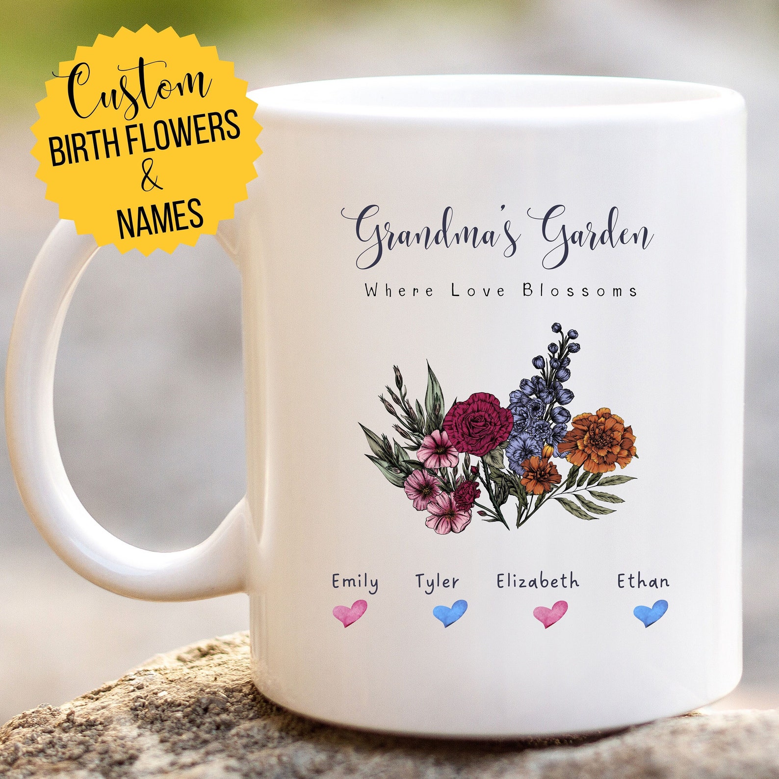 Birth Flower Garden Mug PERSONALIZED, Custom Birth Flower Mug, Birth ...