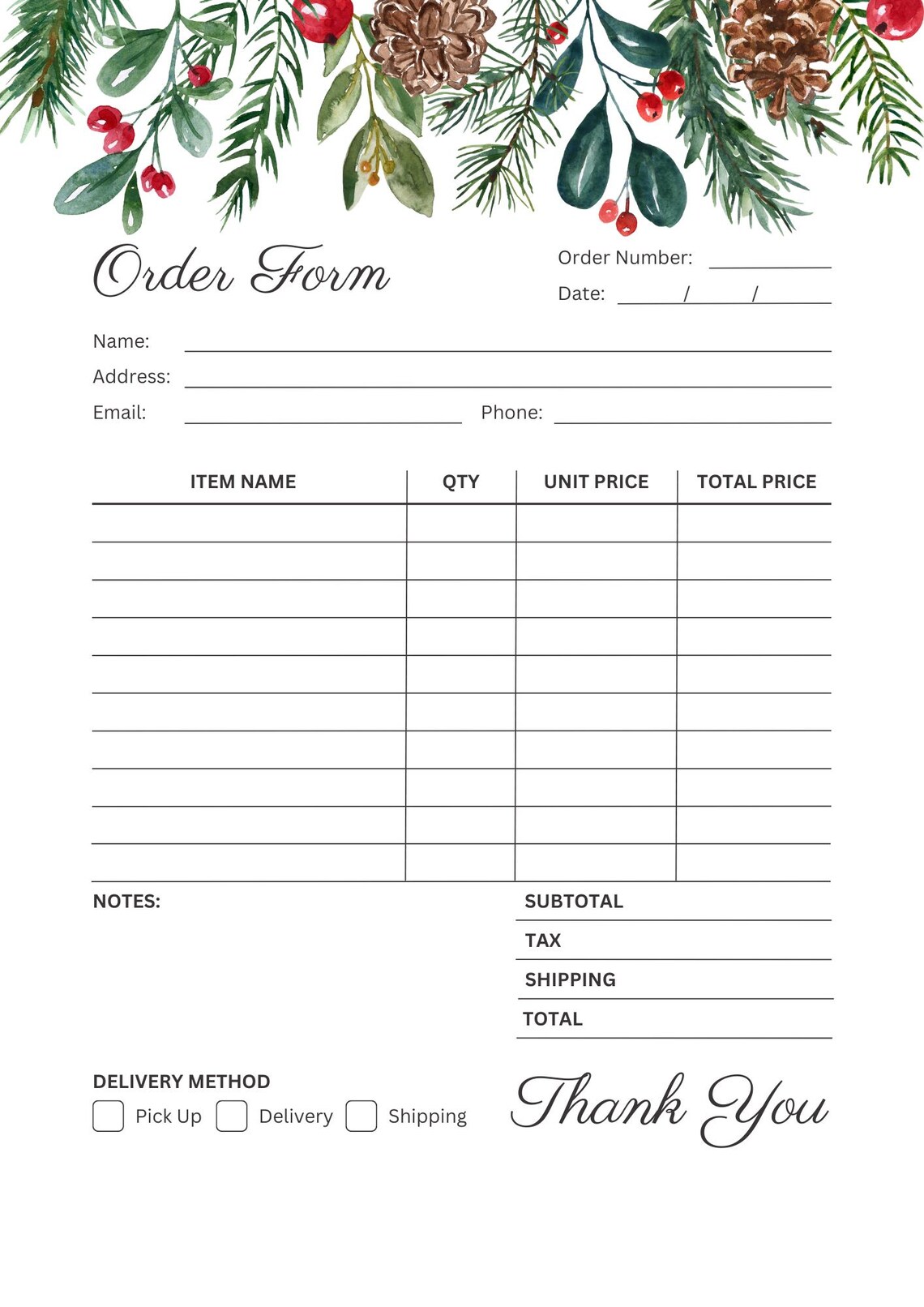 Order Forms, Small Business Order Forms, Christmas Order Forms, Holiday ...